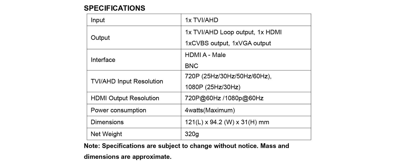 TVI/AHD to HDMI Converter, with 1xlooping TVI/AHD output - Pixelpitch