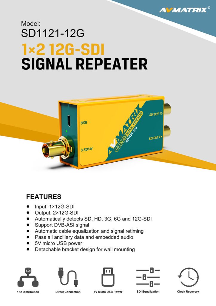 AVMATRIX-SD1121-12G-SDI Signal Repeater 1x2 - Pixelpitch